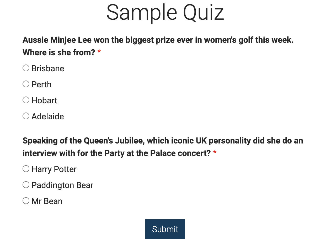 Webform Quiz Elements